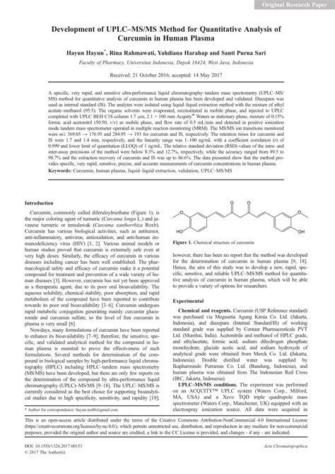 Pdf Development Of Uplcmsms Method For Quantitative Analysis Of Curcumin In Human Plasma