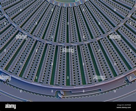 Mems Electrostatic Motor Coloured Scanning Electron Micrograph Of A Close Up Of An