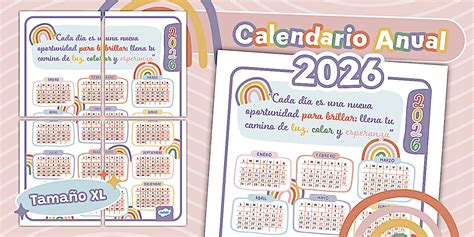 Calendario Organización Anual Mensual Año 2026