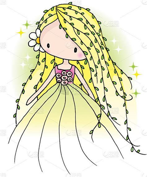 向量卡通女孩长发与爱