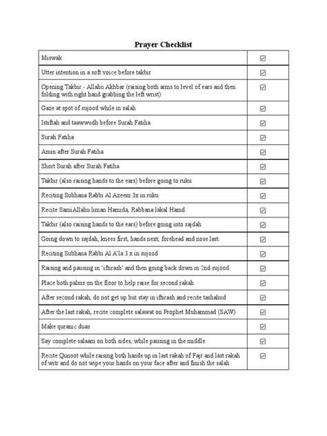 Step By Step Salah Prayer Checklist Pdf Religion And Spirituality