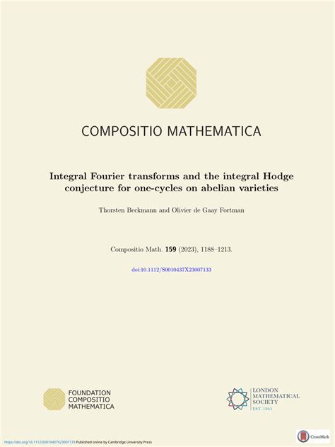 Pdf Integral Fourier Transforms And The Integral Hodge Conjecture For One Cycles On Abelian