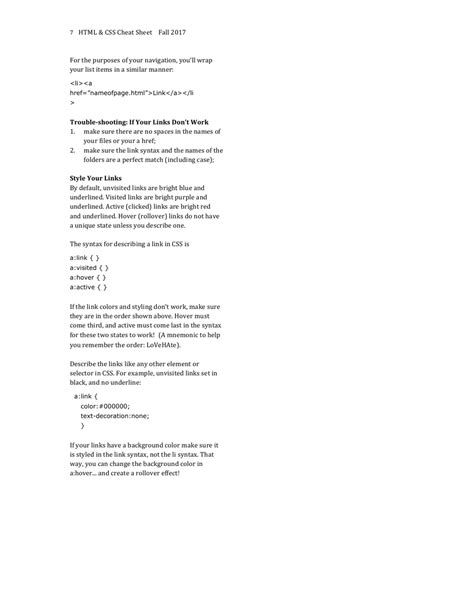 Html And Css Cheat Sheet Download Printable Pdf Templateroller