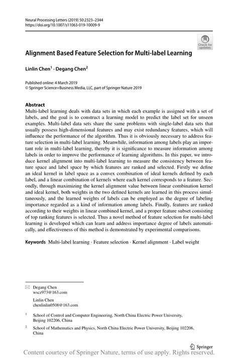 Alignment Based Feature Selection For Multi Label Learning