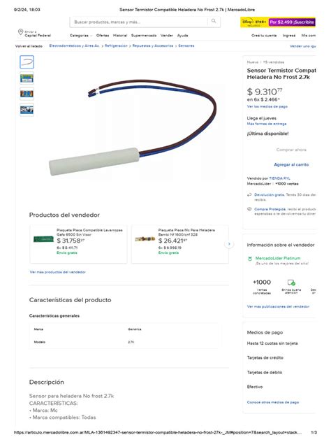 Sensor Termistor Compatible Heladera No Frost 2 7k Pdf Economias