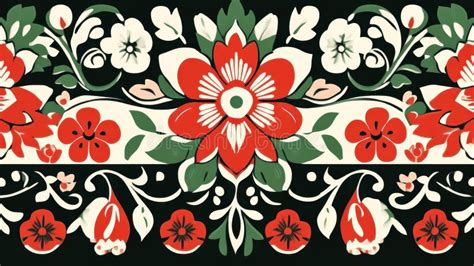 A Vibrant Floral Pattern Featuring Red White And Green Flowers On A