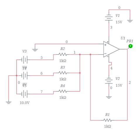 Op Amp As A Summing Inverting Amplifier مكبر العمليات كجامع للجهود Multisim Live
