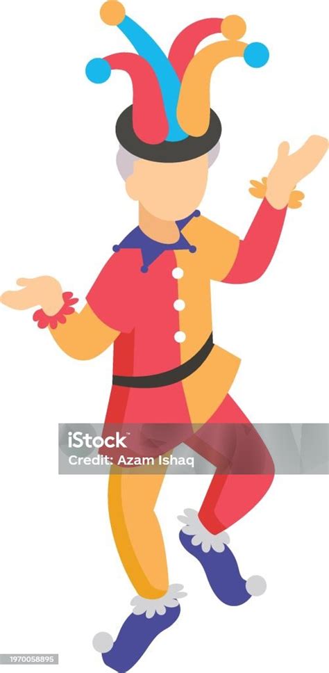 웃음 광대 등각 투영 개념 조커 춤추는 벡터 아이콘 디자인 서커스 예술가 상징 거리 마임 공연자 기호 Carnie 극단 스톡 일러스트 공연자에 대한 스톡 벡터 아트 및 기타