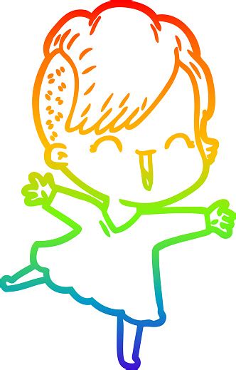 만화 행복 한 힙 스터 소녀의 무지개 그라데이션 선 그리기 고풍스런에 대한 스톡 벡터 아트 및 기타 이미지 고풍스런 그라데이션 낙서 드로잉 Istock