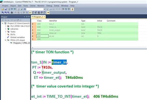 Panasonic Plc Fpwin Pro Timer In Structured Text St Programming