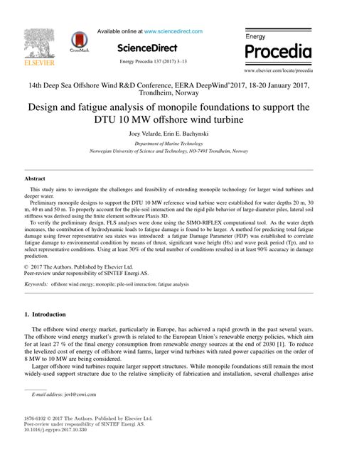 Pdf Design And Fatigue Analysis Of Monopile Foundations To Support The Dtu 10 Mw Offshore Wind