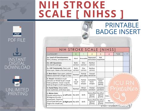 Nih Stroke Scale Nihss Badge Insert Printable Pdf Download Etsy Uk