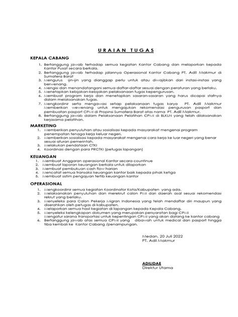 Contoh Uraian Tugas Karyawan Pdf