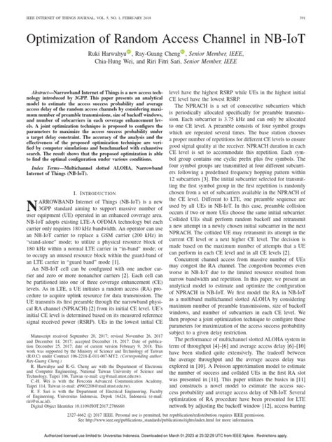 Nb Iot Random Access Optimization Pdf Mathematical Optimization Lte Advanced