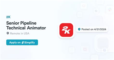 Senior Pipeline Technical Animator 2k Simplify Jobs