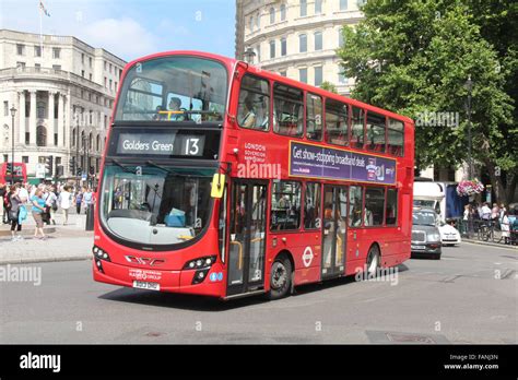 A Front Nearside View Of A Red London Bus On Route 13 At Trafalger