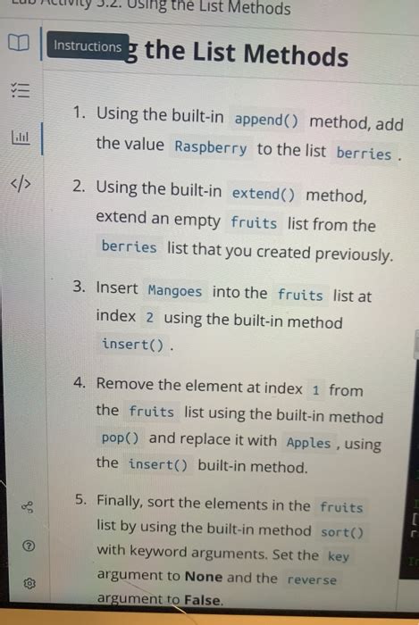 Solved Using The List Methods Instructions G The List Chegg Com