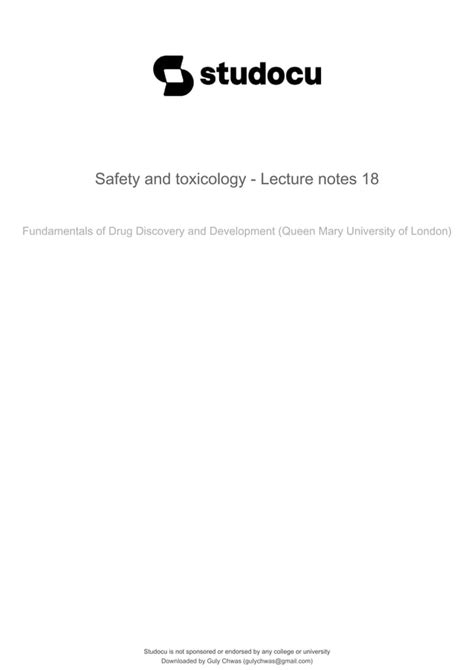 Safety And Toxicology Lecture Notes 18pdf