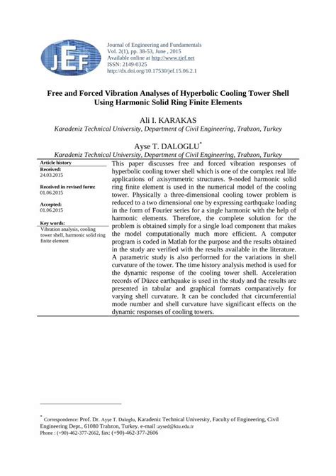 Pdf Free And Forced Vibration Analyses Of Hyperbolic Cooling