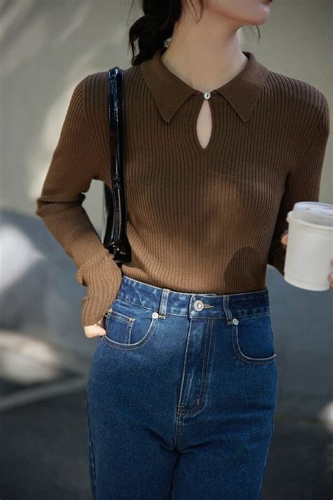 Brown Cut Out Collar Knitted Top Lee Sol Yi Our Beloved Summer Fashion Chingu
