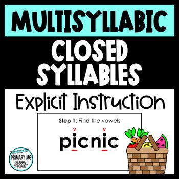 Decoding Multisyllabic Words Closed Syllables VCCV PowerPoint Digital
