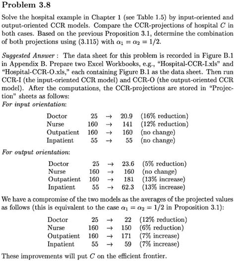 Texts Problem 38 Solve The Hospital Example In Chapter 1 See Table 15 By Input Oriented And