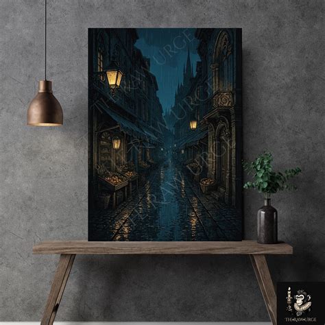 Victorian Market Street Poster Moody Gothic Wall Art Print Vintage