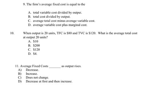 Solved The Firm S Average Fixed Cost Is Equal To The A Chegg