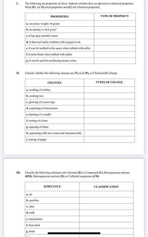 Solved III Classify The Following Substance Into Element Chegg Com