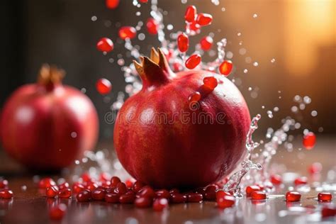 Pomegranate Exploding With Vibrant Seeds Captured In Mid Air During A Dynamic Culinary
