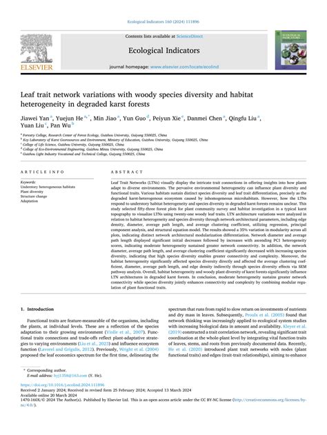 Pdf Leaf Trait Network Variations With Woody Species Diversity And Habitat Heterogeneity In