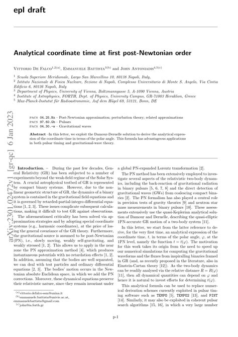 Pdf Analytical Coordinate Time At First Post Newtonian Order