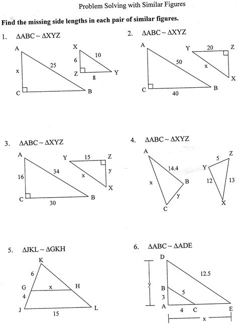 Solving Similar Triangles Worksheets
