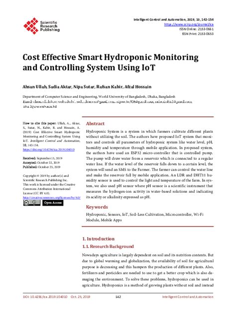 pdf cost effective smart hydroponic monitoring and controlling system