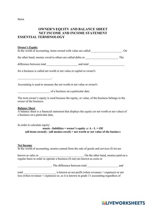 Owners Equity And Balance Sheet Net Income And Income Statement
