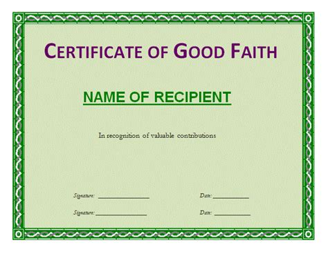 10 Good Faith Certificate Templates Free Word And Pdf Certificate