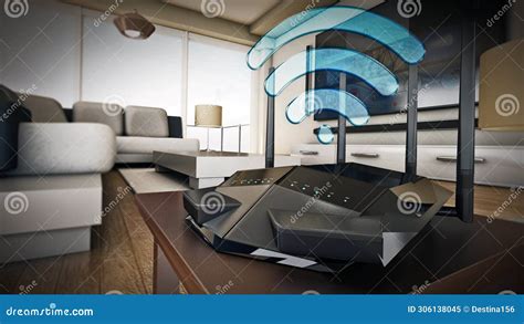 High Speed Wireless Router Modem Or Range Extender Inside A Modern Room 3d Illustration Stock