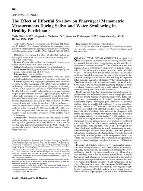 Pdf The Effect Of Effortful Swallow On Pharyngeal Manometric