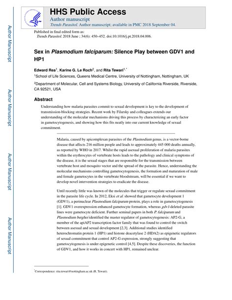 Pdf Sex In Plasmodium Falciparum Silence Play Between Gdv1 And Hp1