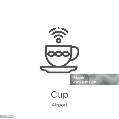 공항 컬렉션에서 컵 아이콘 벡터입니다 얇은 라인 컵 개요 아이콘 벡터 일러스트 레이 션입니다 웹 사이트 디자인 및 모바일 앱