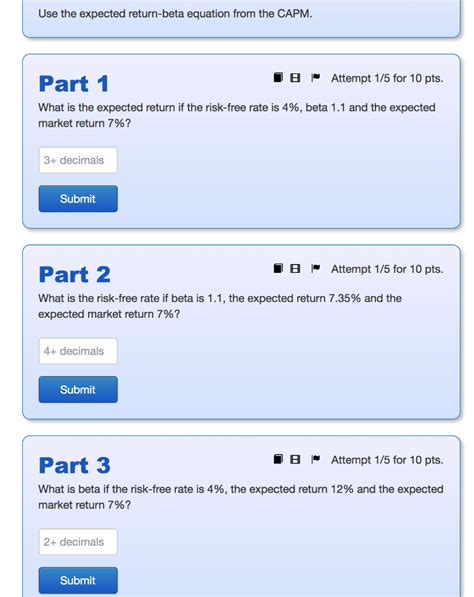 Solved Use The Expected Return Beta Equation From The Capm
