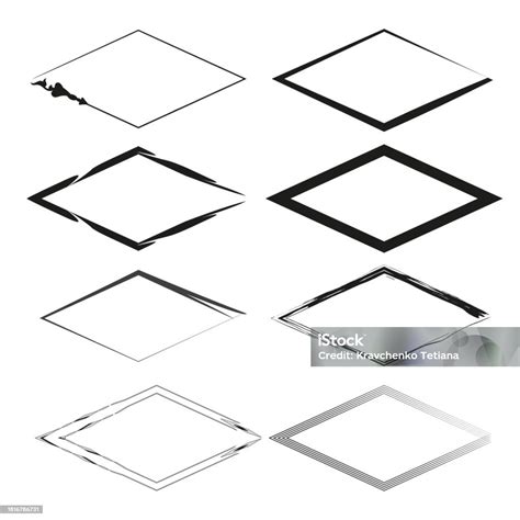 손으로 그린 검은 마름모의 집합입니다 마름모꼴 프레임 벡터 일러스트 레이 션입니다 주당순이익 10 개념에 대한 스톡 벡터 아트