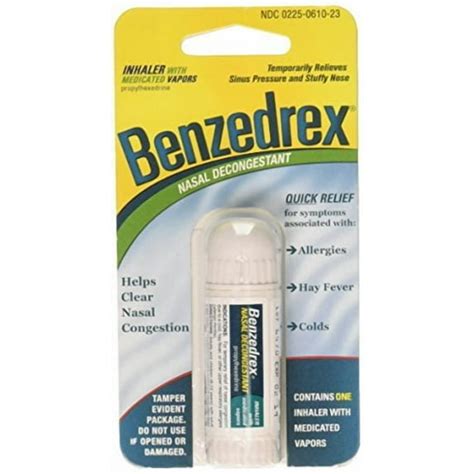 Benzedrex Propylhexedrine Nasal Decongestant Inhaler Relieves Sinus