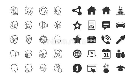 Face Recognition Line Icons Set Of Faces Biometrics Detection And Scanning Vector Stock Vector