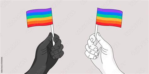 Vetor De Pride Banner Two Hands Waving Rainbow Flags Gay Pride Symbol