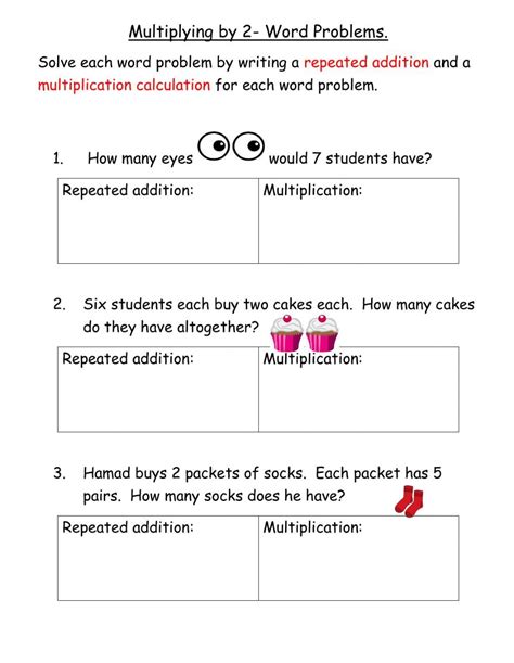 Word Problems For Multiplying By 2 Worksheet Multiplication Word