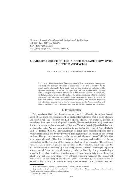 Pdf Numerical Solution For A Free Surface Flow Over Multiple Obstacles