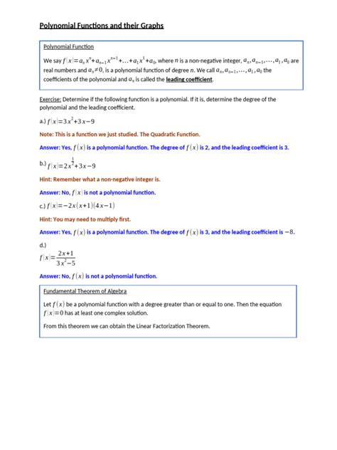 25 Polynomial Functions And Their Graphs Pdf