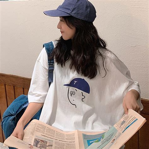 박스 반팔 오버핏 티셔츠 얼굴 프린팅캐주얼 에이블리