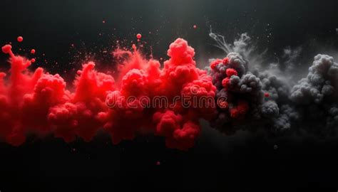 Abstract Banner Design Red Dark Gray Ink Explodes In Motion Liquid Colors Create Dynamic